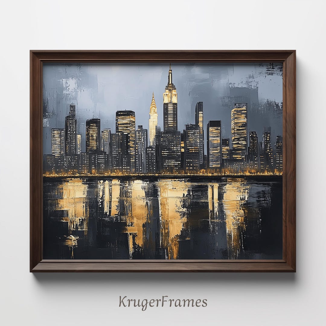 New York City Skyline Wall Art - Modern Urban Nightscape Print ...