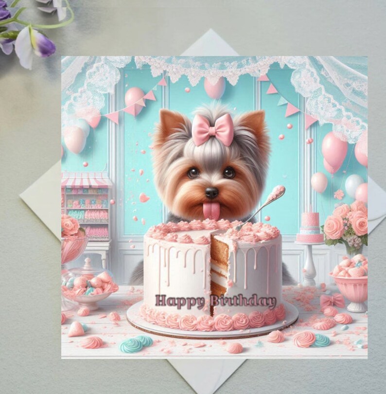 Yorkie Dog Birthday Card, Happy Birthday Card for Mum,friend, Daughter ...