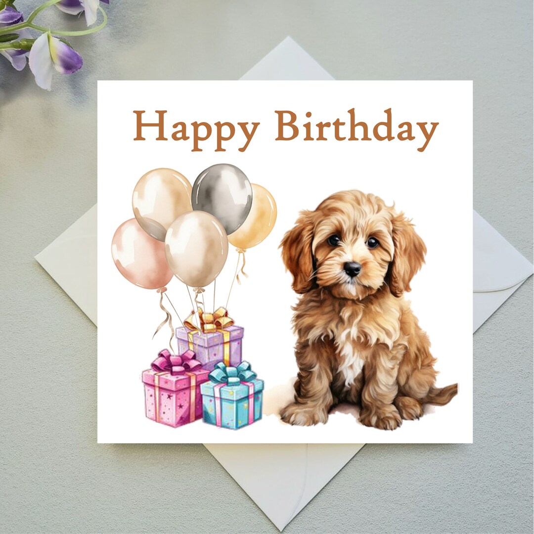 Cockapoo, Birthday Card, Cockapoo With Gold Balloons, Cockapoo Card ...