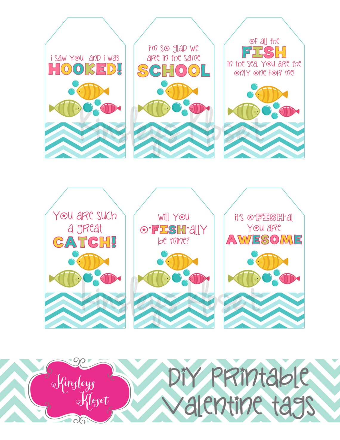 Fish Valentine Tag Printable Valentine Tag Digital File DIY - Etsy