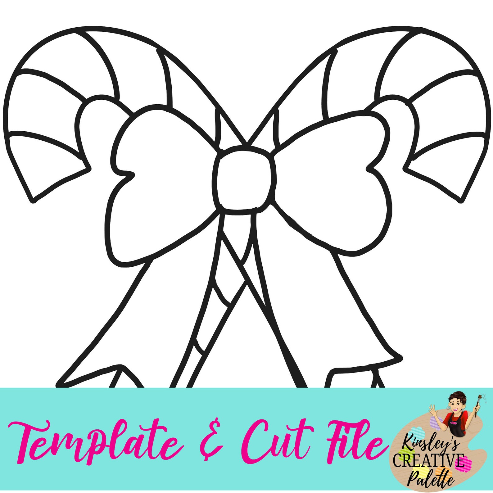 Christmas Candy Cane Template Candy Canes and Bow Template - Etsy