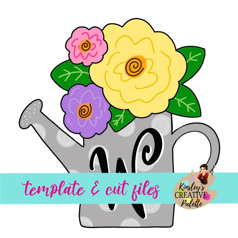 Watering Can With Flowers Door Hanger Template - Template - Spring Door ...