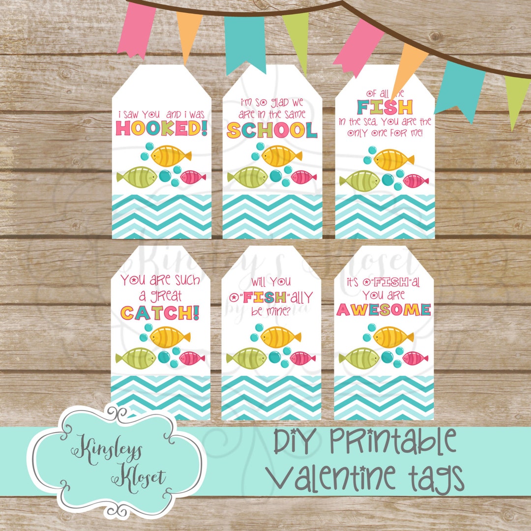 Fish Valentine Tag Printable Valentine Tag Digital File DIY Valentine ...