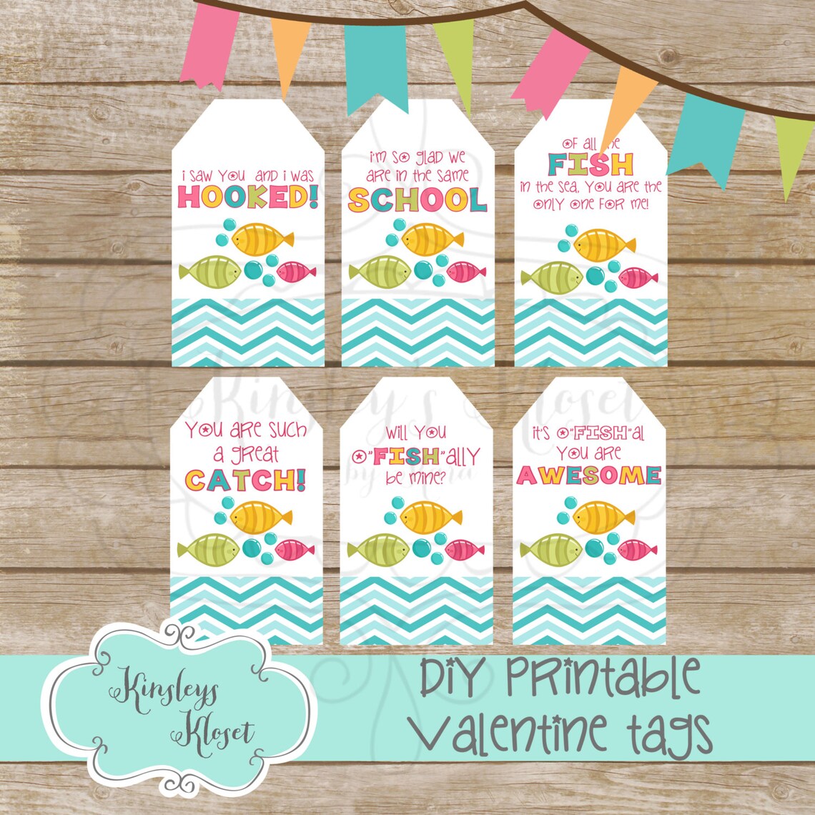 Fish Valentine Tag Printable Valentine Tag Digital File DIY Valentine ...