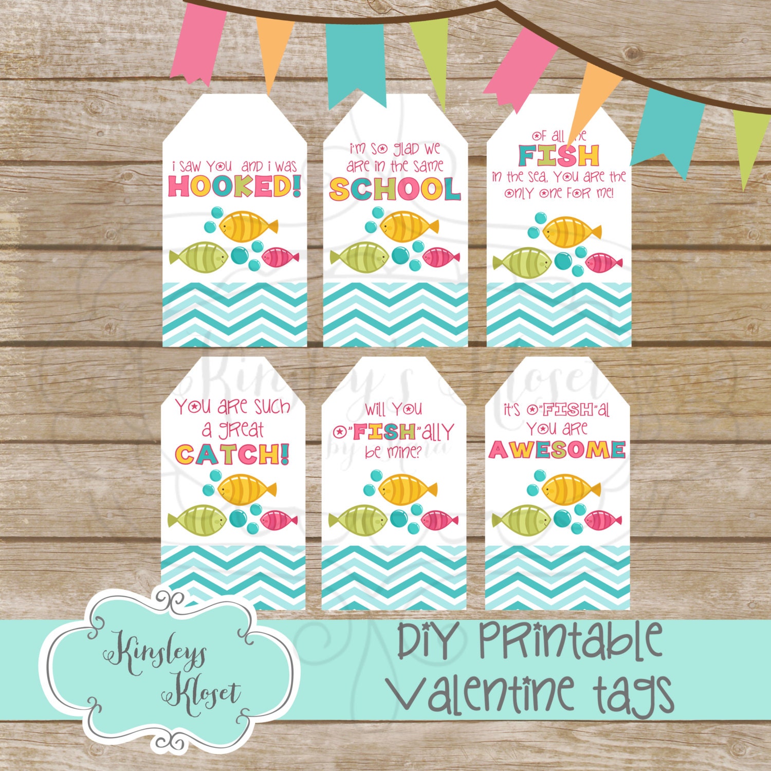 Fish Valentine Tag Printable Valentine Tag Digital File DIY - Etsy