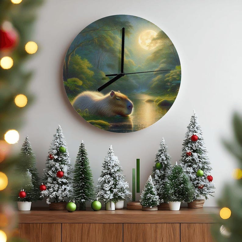 Capybara Under a Golden Moon MDF Wall Clock (made in USA) - Etsy