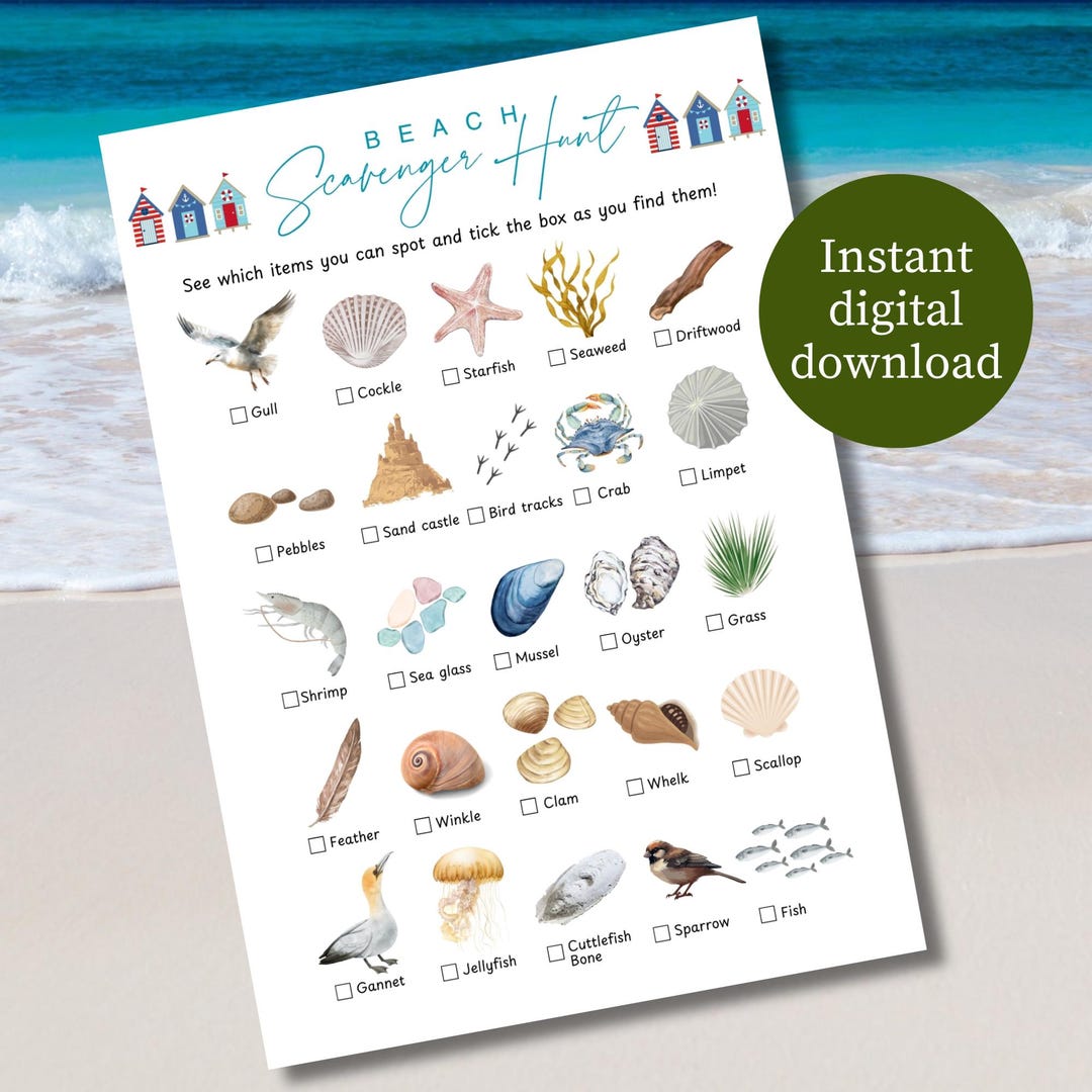 Beach Scavenger Hunt, Printable Outdoor Walk Activities for Children ...