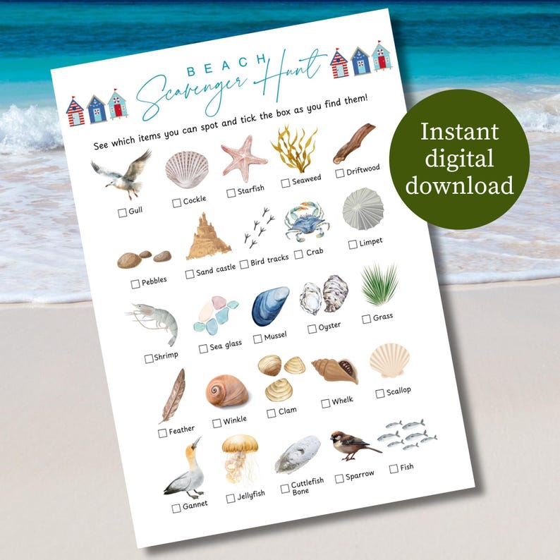 Seaside Beach Scavenger Hunt, Printable Outdoor Walk Activities for ...