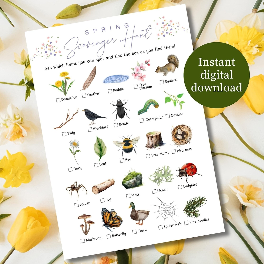 Spring Scavenger Hunt, Printable Outdoor Walk Activities for Children ...