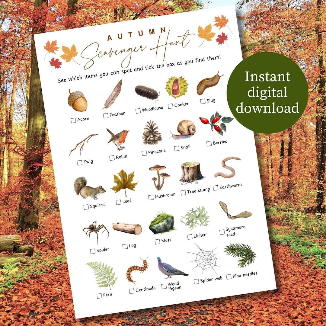 Autumn Scavenger Hunt, Printable Fall Outdoor Walk Activities for ...