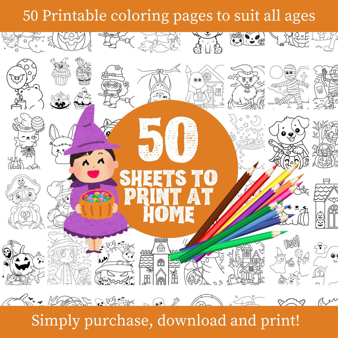 50 Printable Halloween Coloring Pages for Kids | Kawaii Cute Fun ...