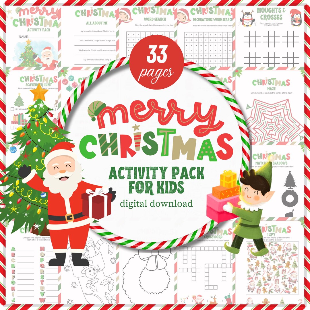 Kids Christmas Activity Pack, Printable Activities Sheets, Word Search ...