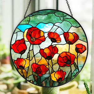 California Poppy Stained Glass Suncatcher, Poppy Flower Window Hanging ...