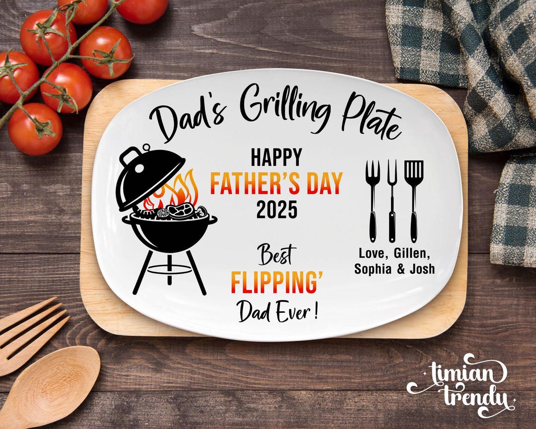 Personalized Dad Grilling Platter, Custom Grilling Plate Gift With Kid ...
