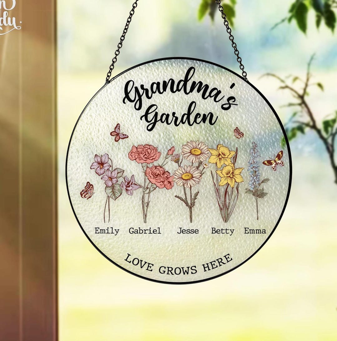 Custom Birth Month Flower Stain Glass Suncatcher, Custom Grandma's ...