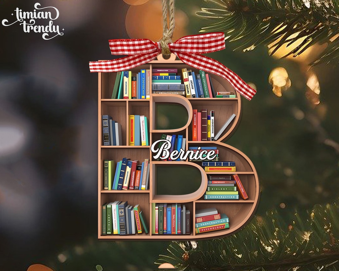 Custom Alphabet Book Tree Name Ornament, Personalized Christmas Book ...