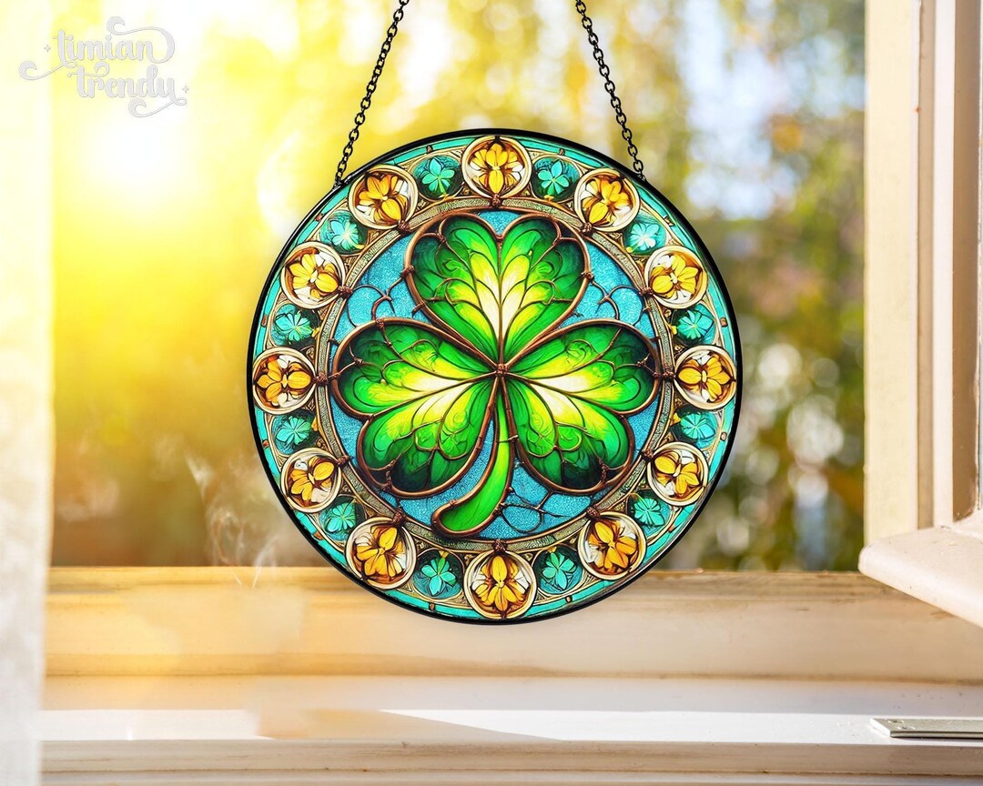 Shamrock Stained Glass Suncatcher, Lucky Shamrock Window Hangings, St ...