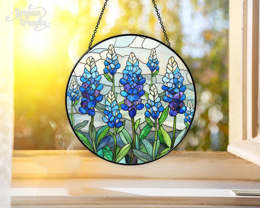 Texas Bluebonnet Suncatcher, Stained Glass Window Hanging, Texas State ...