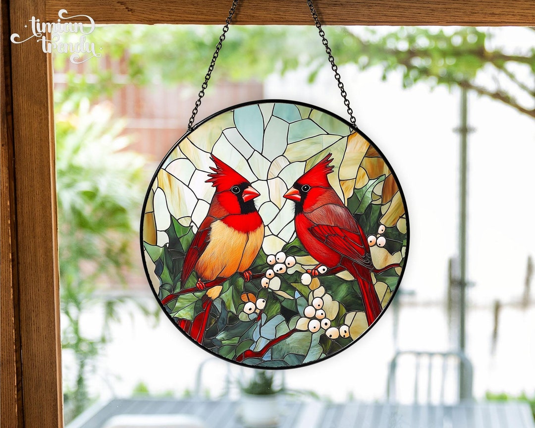 Cardinal Stained Glass Suncatcher, Cardinal Window Hanging, Cardinal ...