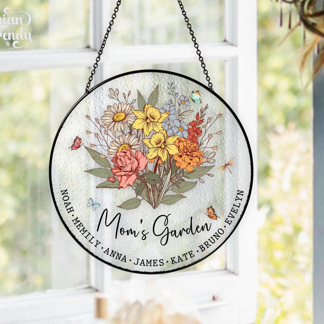 Personalized Birth Month Flower Stain Glass Suncatcher, Grandma's ...