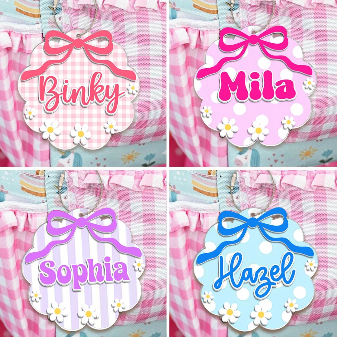 Coquette Bow Name Tag for Backpack, Custom Acrylic Keychain, Gift for ...