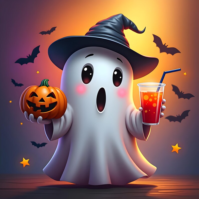 Spooky Cute Ghost and Boba JPG Bundle - Perfect for Halloween Fun! High ...