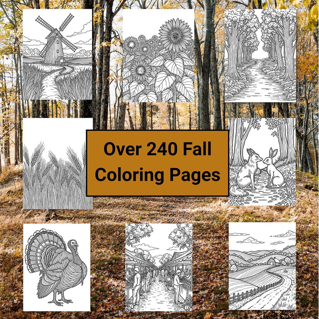 Fall Coloring Paradise: Fall Printable Coloring Pages Bundle - 240 ...