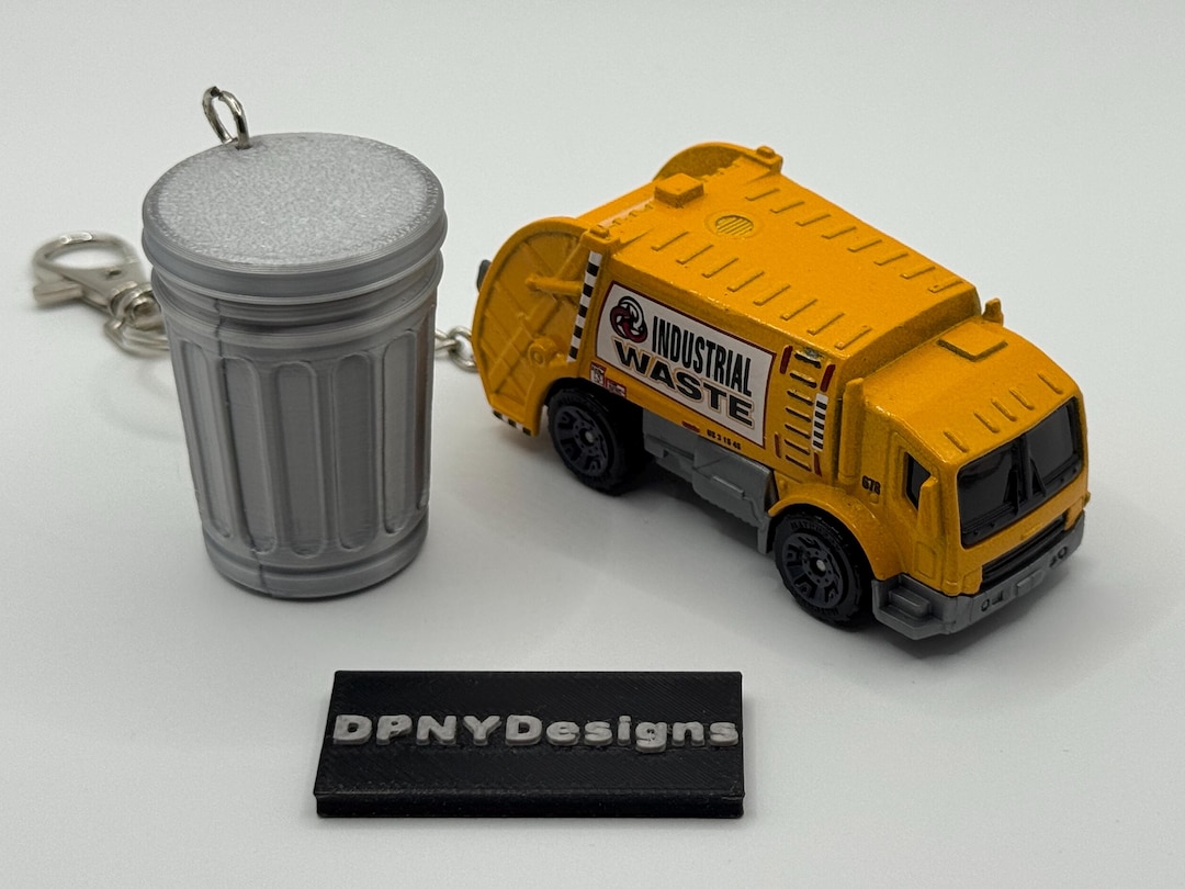 Garbage Truck Keychain (yellow) With Trash Can - Sanitation Worker Gift ...