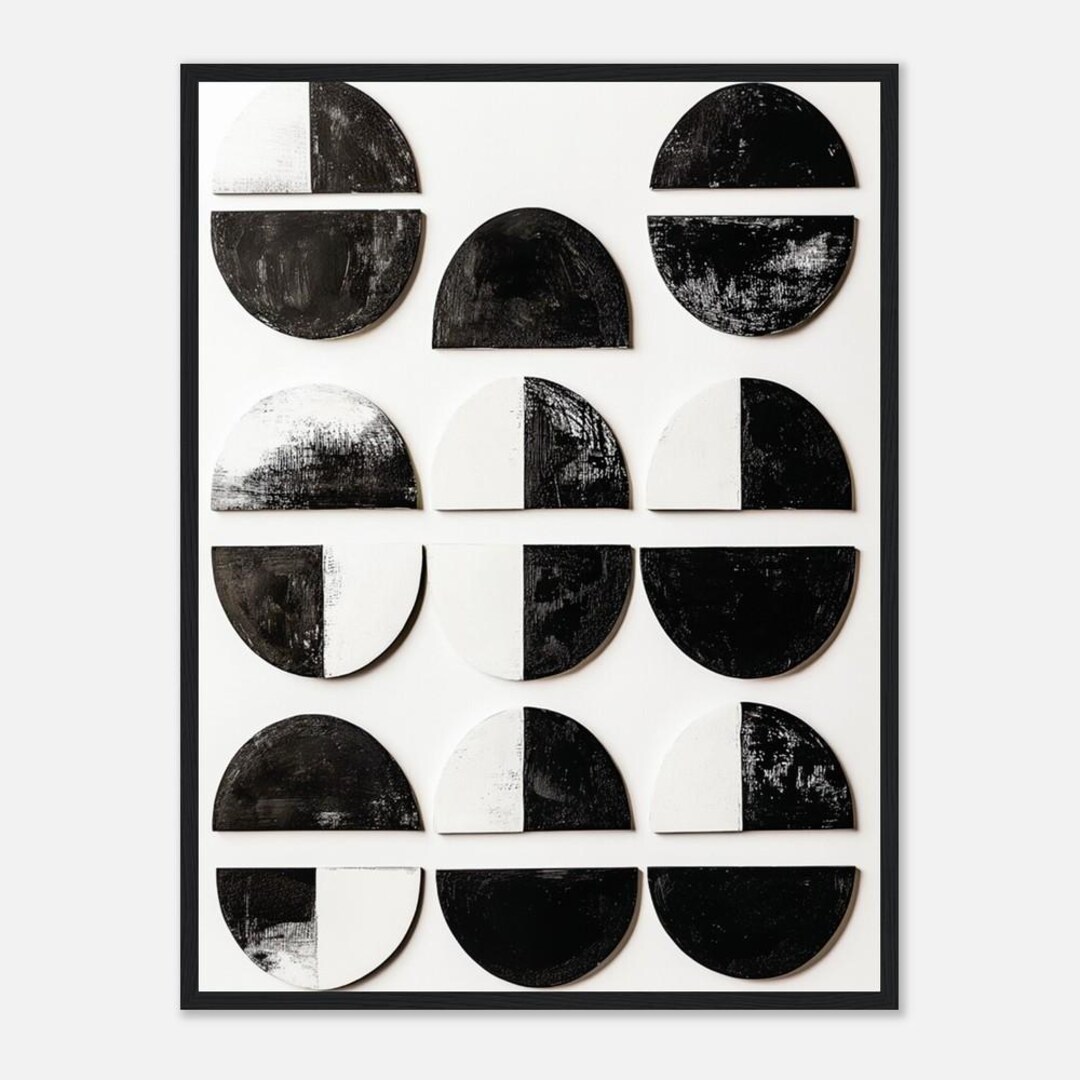 Black and White Half Circles on Premium Matte Paper Wooden Framed ...