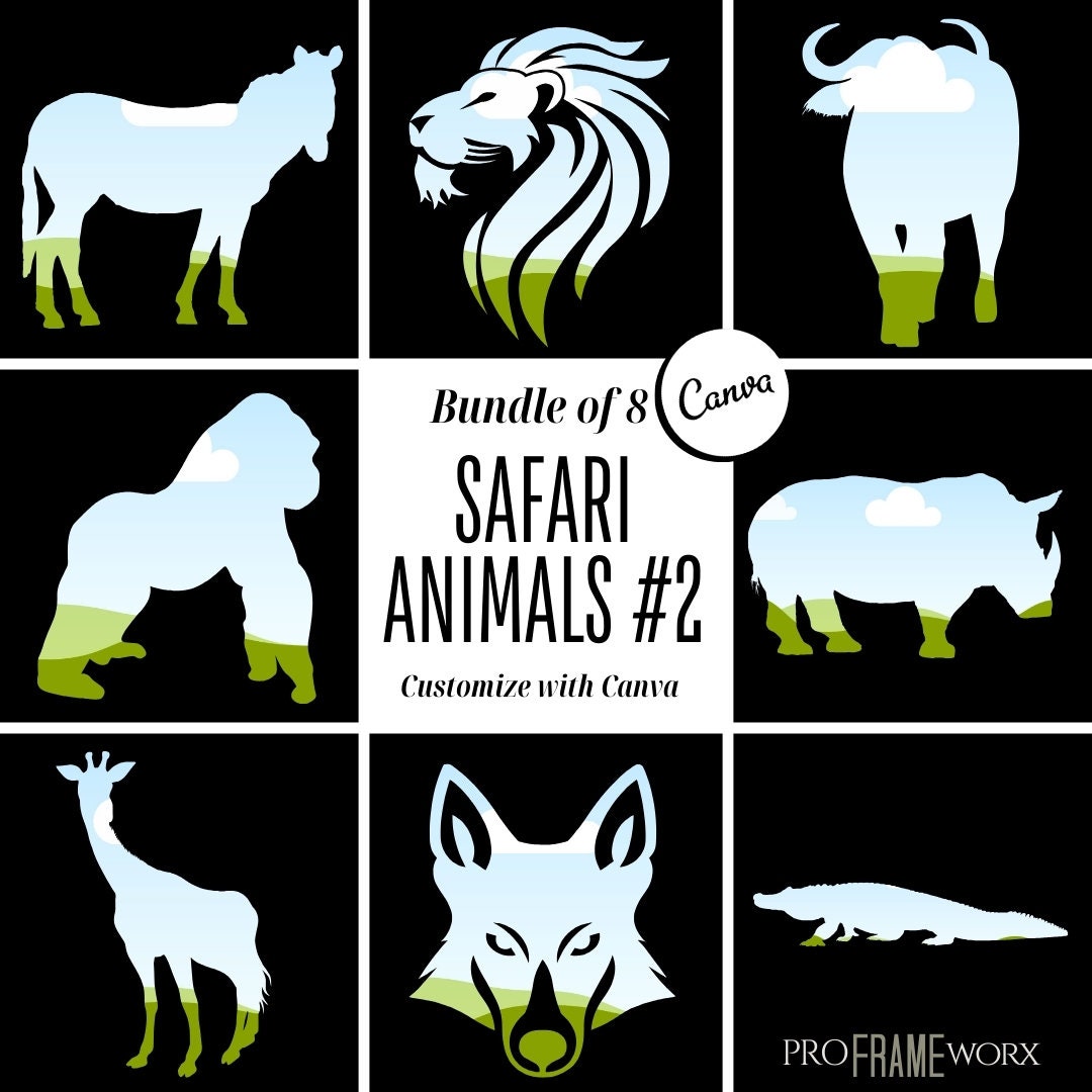 Safari Animals 2 CANVA Frame Editable Template Bundle Drag and Drop ...