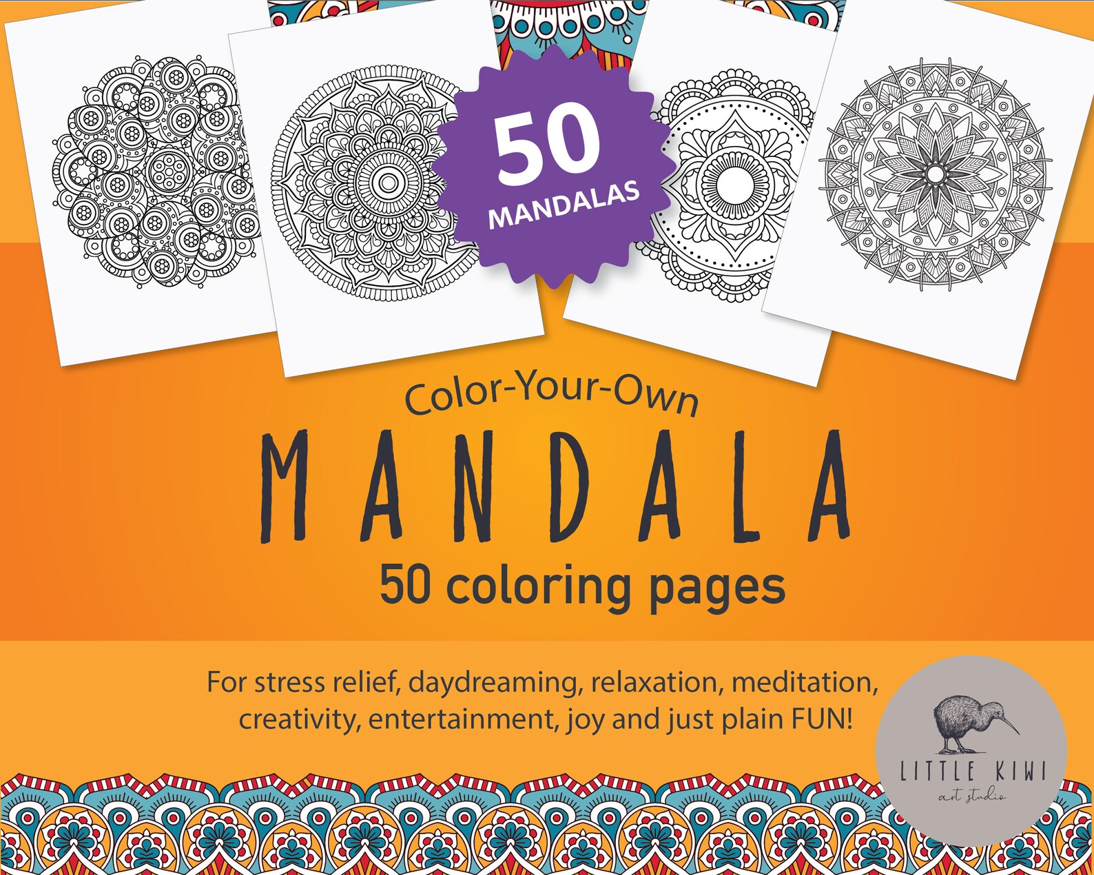 50 Colouring Pages, Mandala Patterns Colouring Pages, Relaxing Artistic ...