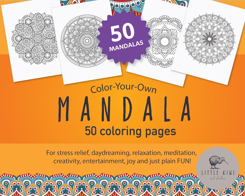 50 Colouring Pages, Mandala Patterns Colouring Pages, Relaxing Artistic ...