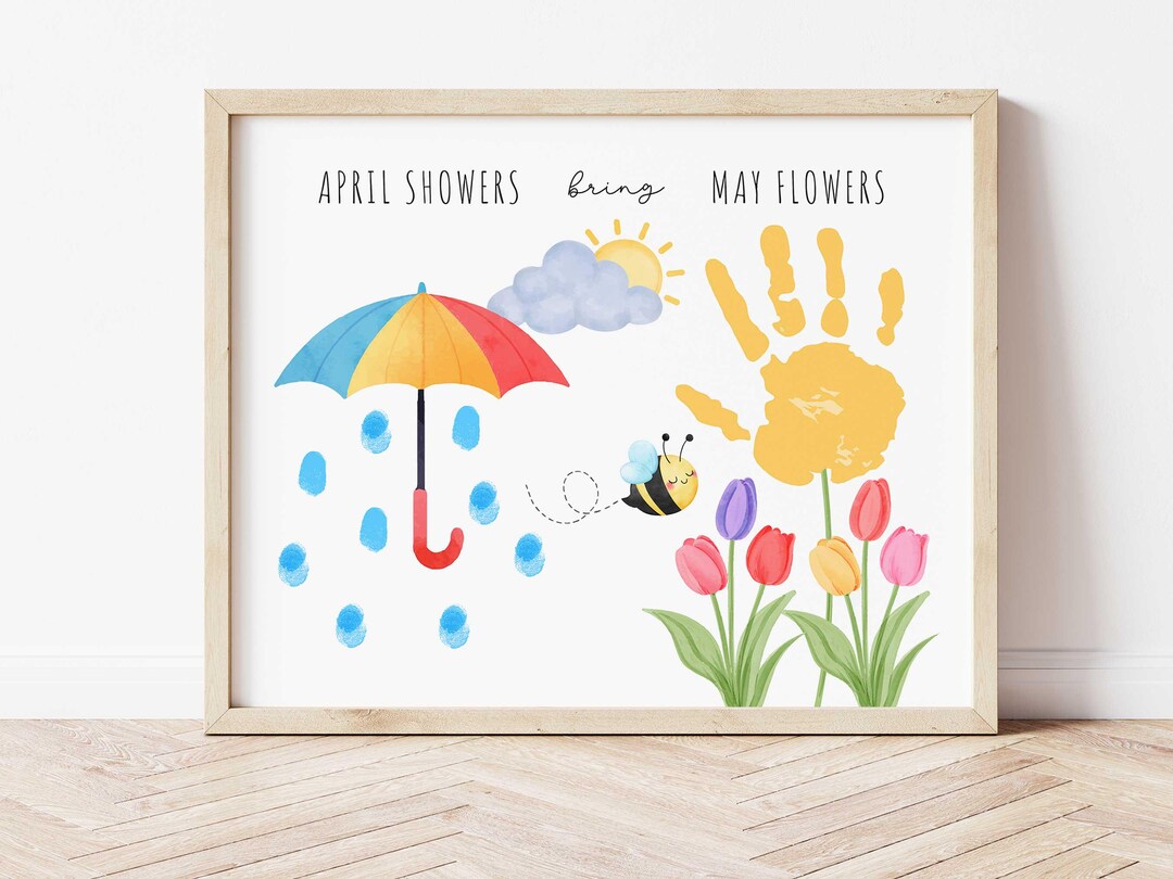 April Showers Bring May Flowers Handprint Craft | Spring Printable for ...