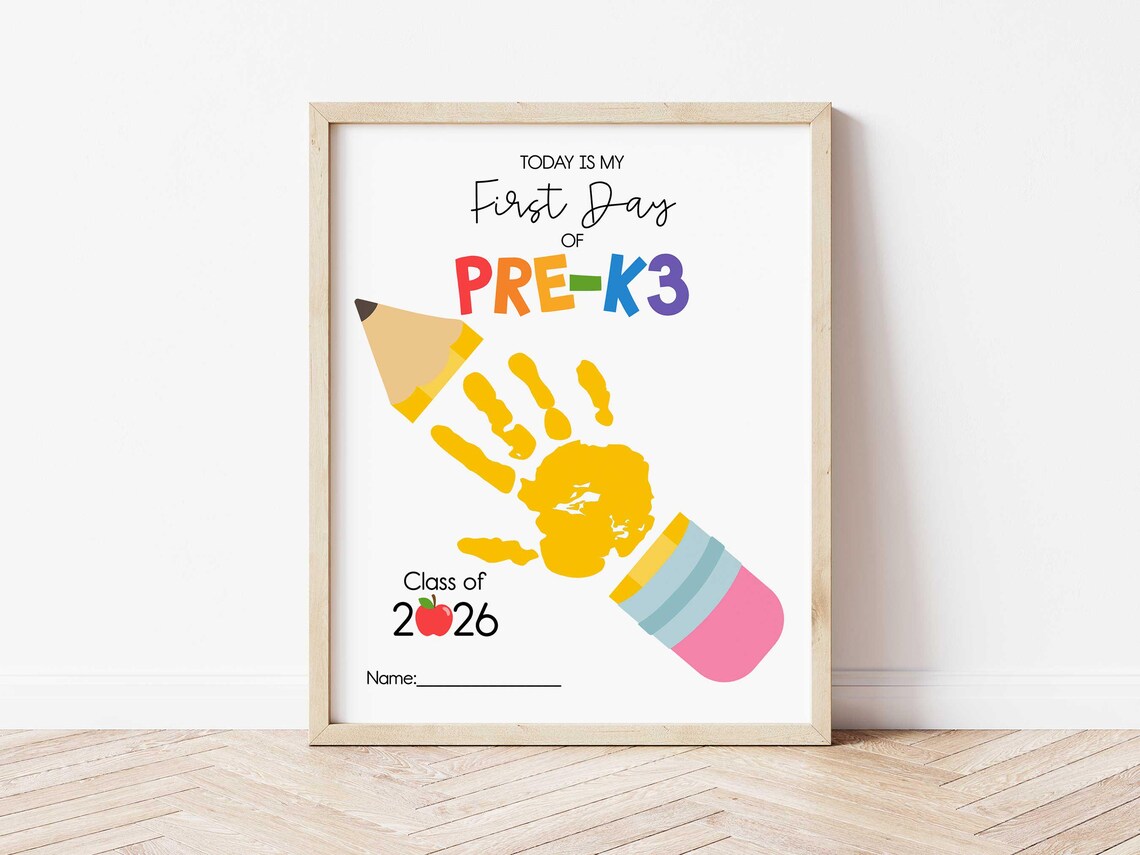 First Day of Pre K3 Handprint - Preschool Handprint Craft - First Day ...