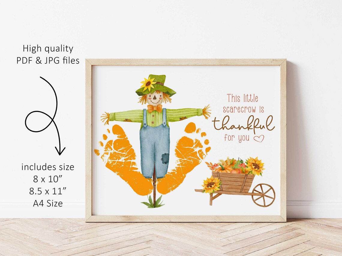 Autumn Footprint Craft - Scarecrow Footprint Craft - Thanksgiving Craft ...
