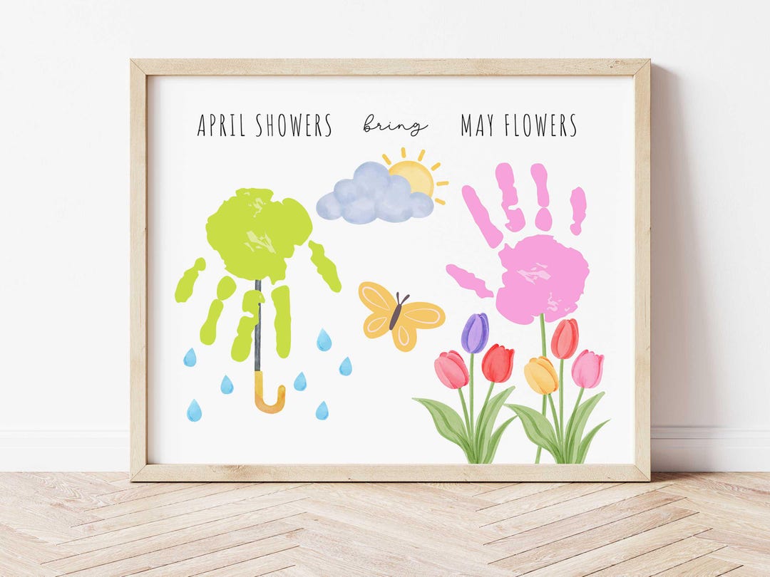 April Showers Bring May Flowers Handprint Craft | Spring Printable for ...