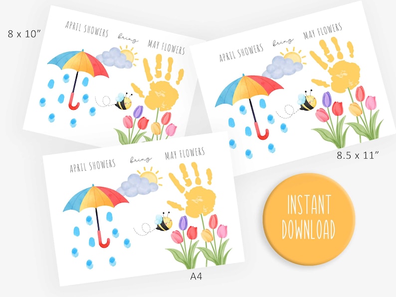 April Showers Bring May Flowers Handprint Craft | Spring Printable for ...
