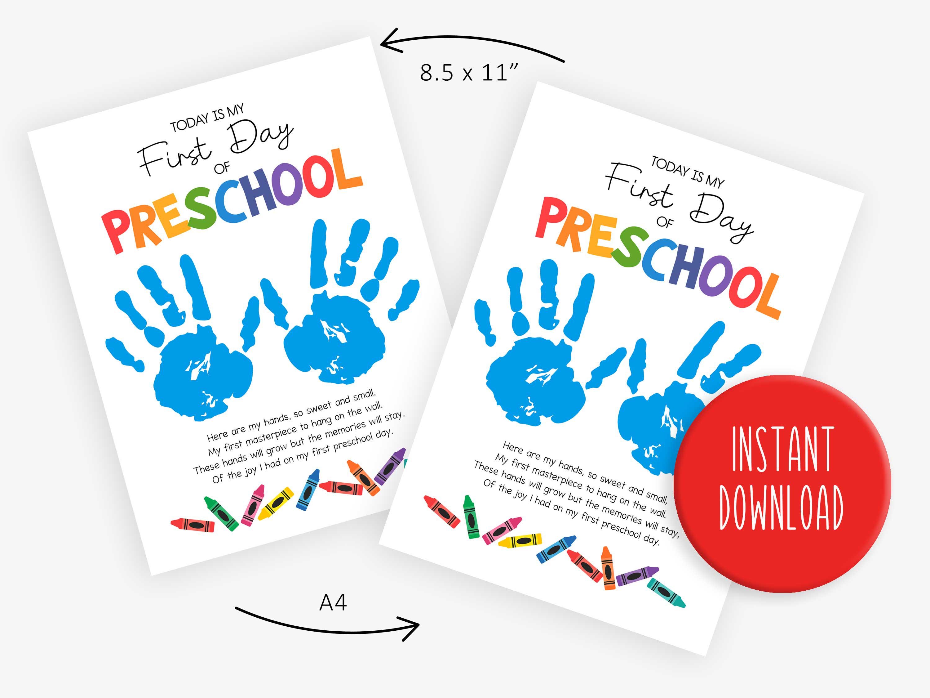 First Day of Preschool Handprint - First Day of Preschool Printable ...