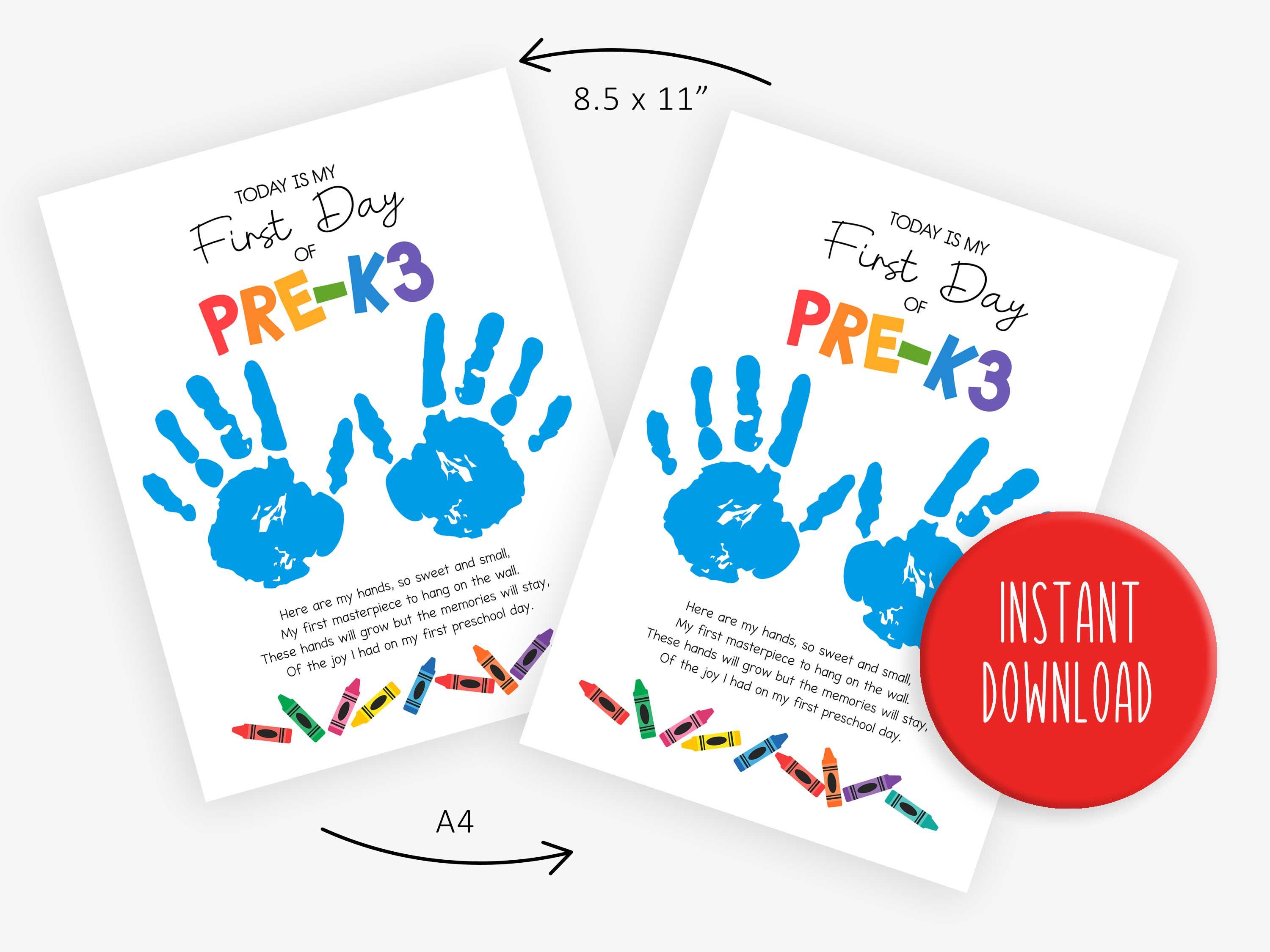 First Day of Pre K3 Handprint - First Day of School Craft - Preschool ...