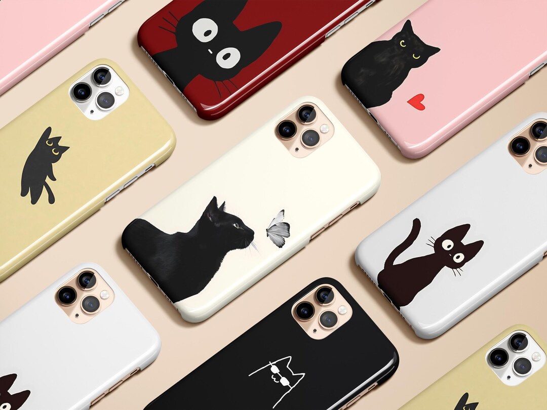Funny Black Cat Case for iPhone 16 15 14 13 12 11 X XS Max XR Pro Plus ...