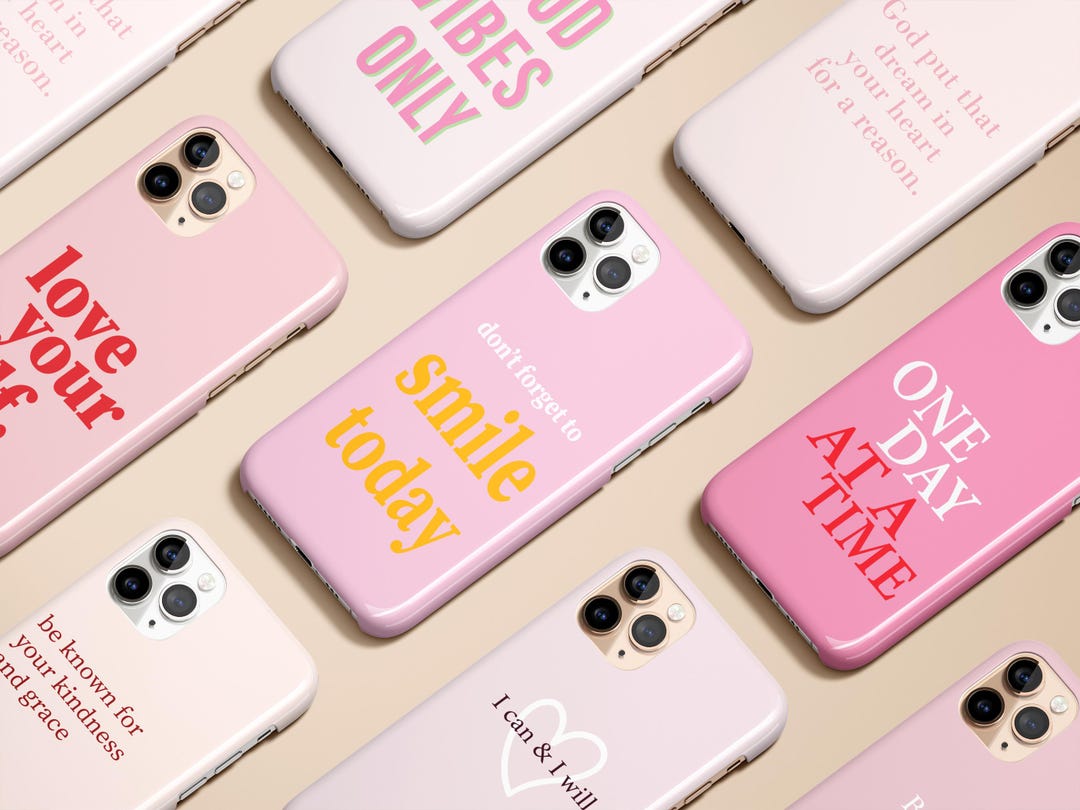 Pink Inspirational Positive Vibe Smile Phone Case for iPhone 17 16 15 ...