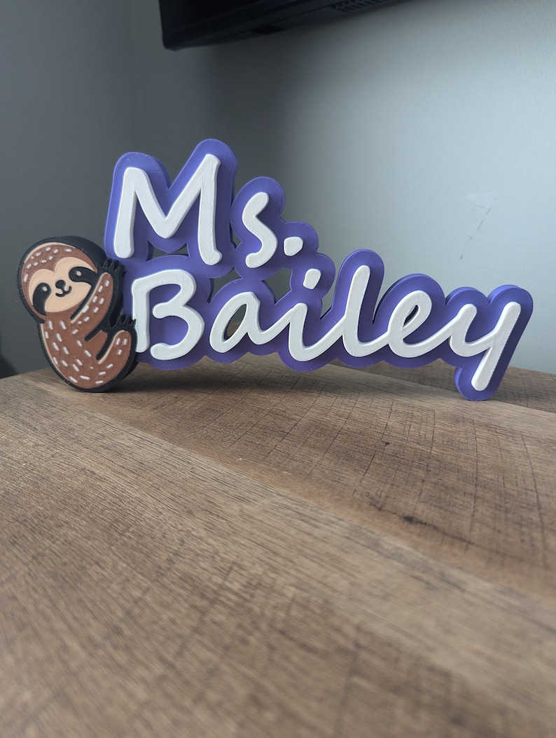 Sloth Name Plate, Multicolor 3D Teacher Name Sign, Sloth Lover Gift ...