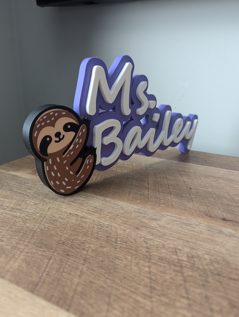 Custom Sloth Desk Name Plate - Personalized 3D Printed Office Decor ...