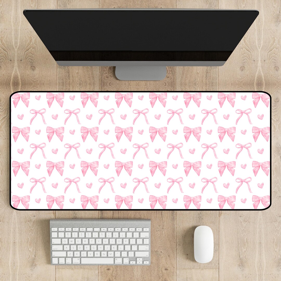 Large Desk Mat Pink Bows, Coquette, Home Office Desk, Computer Gaming ...
