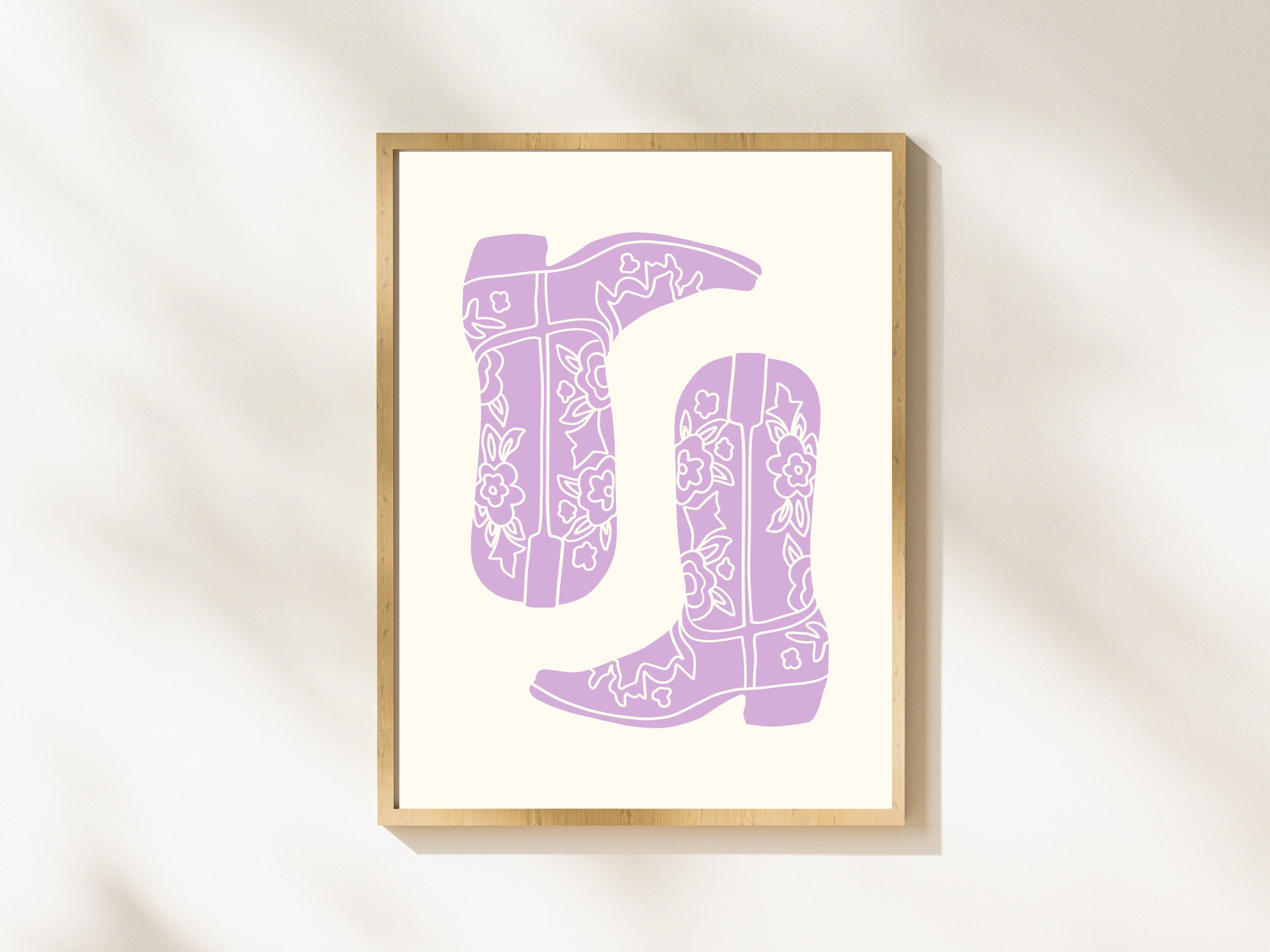 Purple Cowgirl Boots, Minimalist Western Print, Floral Cowgirl Boots ...