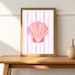 Seashell Artwork, Pink Shell on Pink Striped Background, Watercolor ...