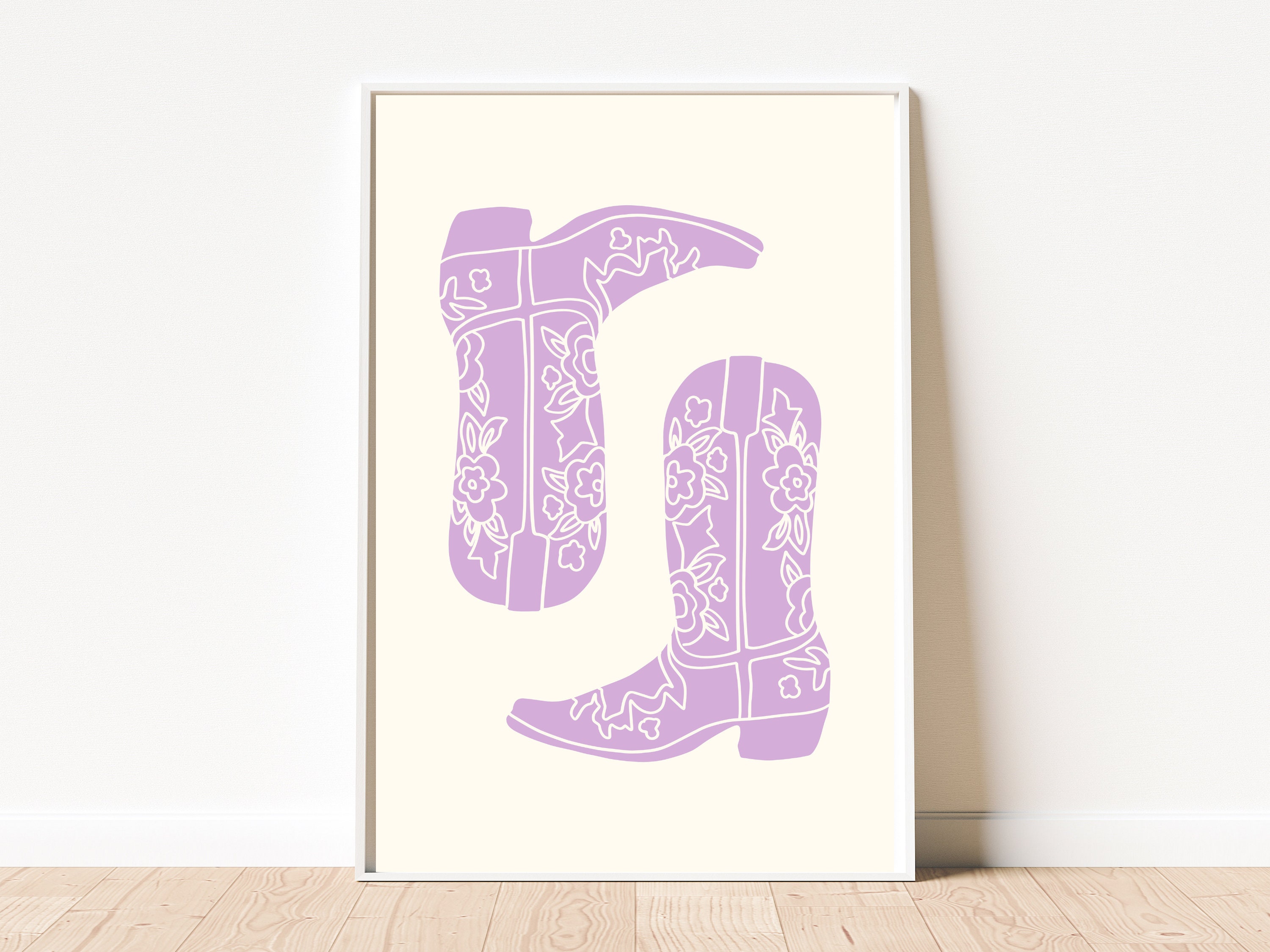 Purple Cowgirl Boots, Minimalist Western Print, Floral Cowgirl Boots ...