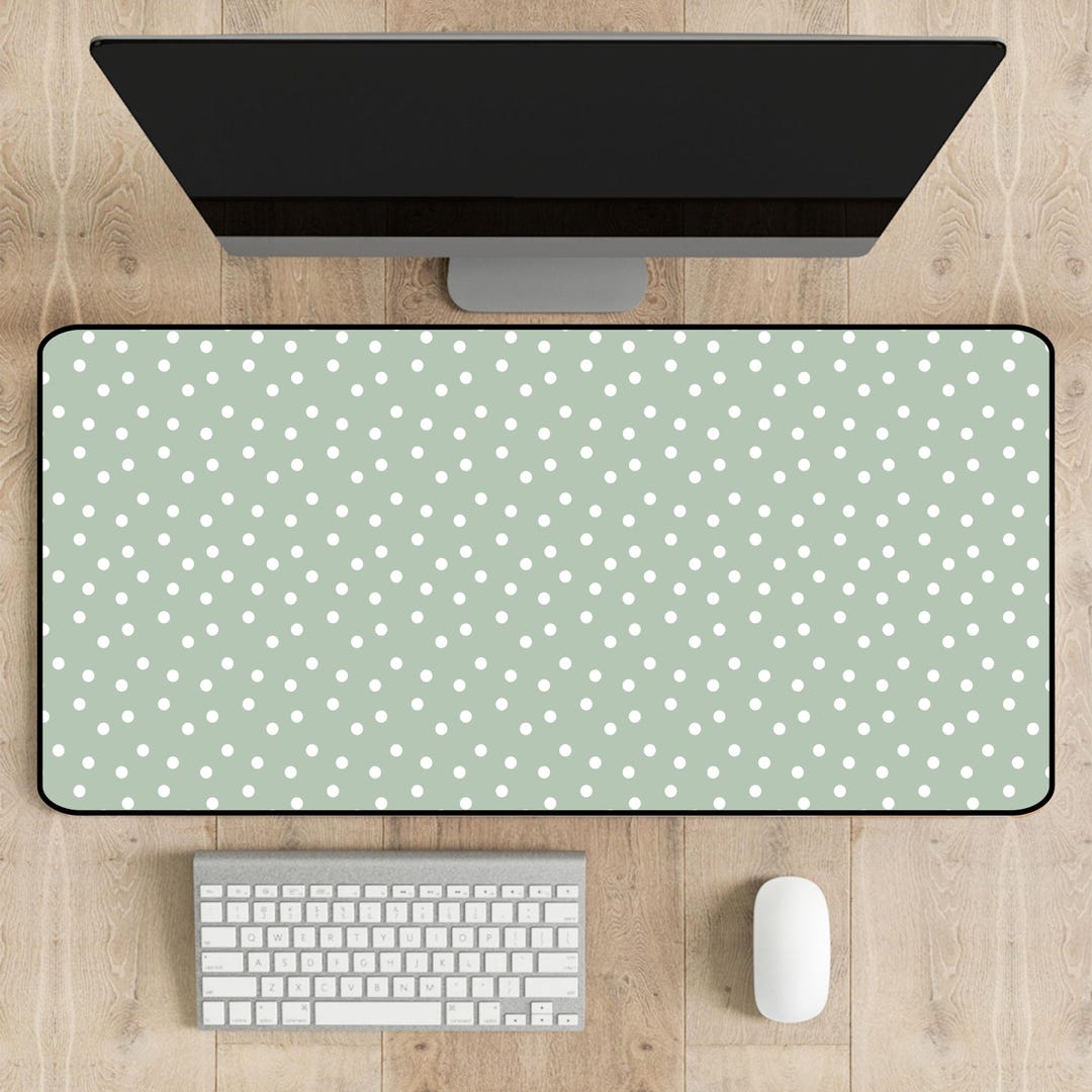 Green Polka Dot Desk Mat, Sage Green Large Desk Mat, Home Office, Cute ...
