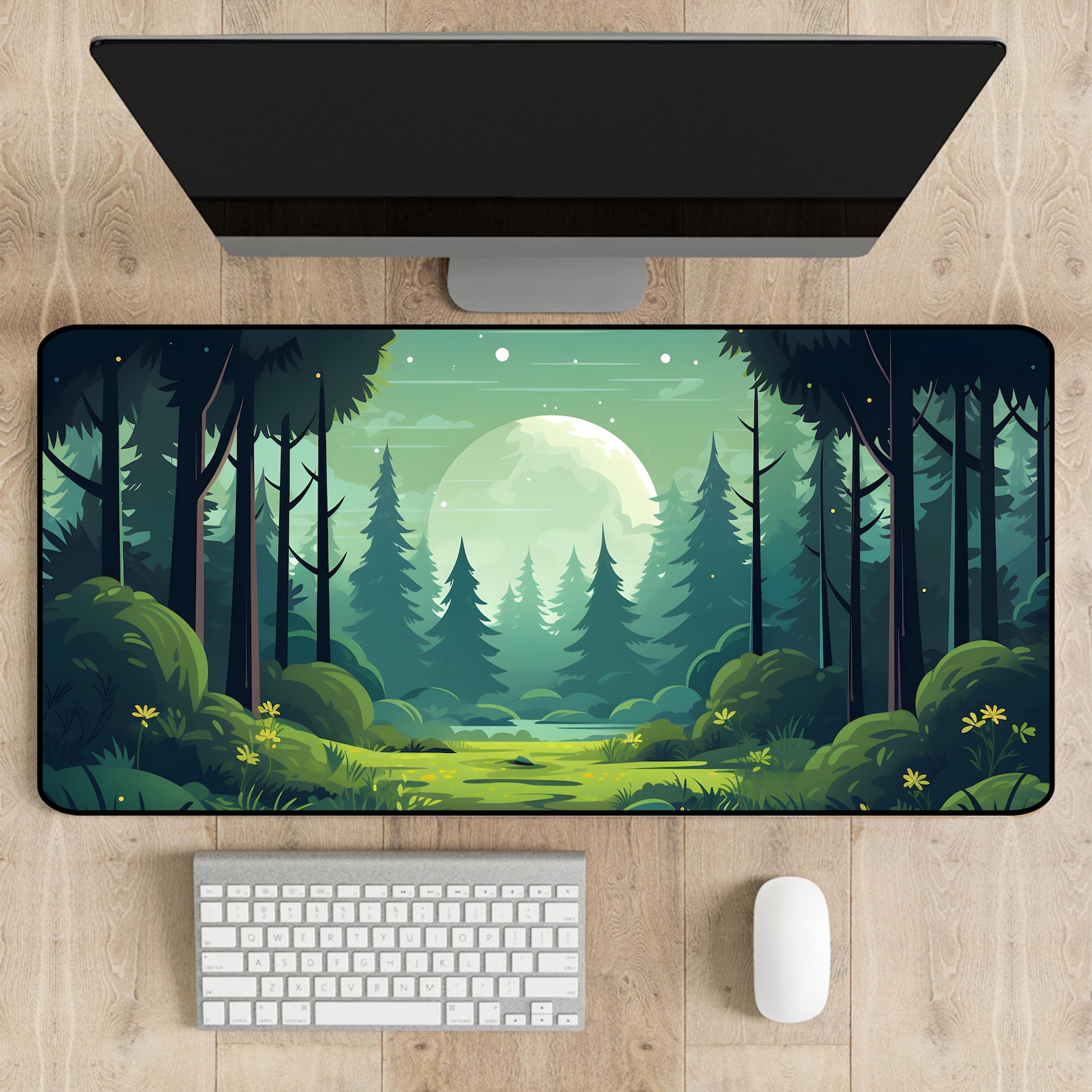 Forest Desk Mat, Landscape Nature Desk Organizer, Green Desk Pad, Full ...