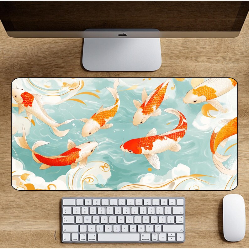 Koi Fish Desk Mat, Kawaii Desk Organizer, Japanese Office Decor, Anime ...